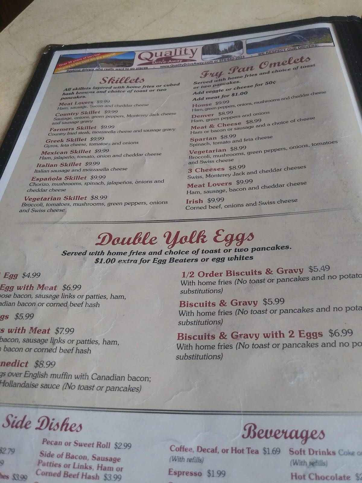 Menu at Callahan's Restaurant, Elkhart