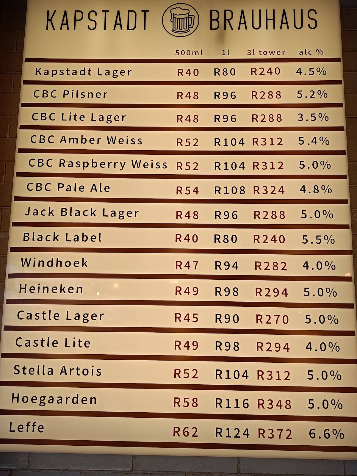 Menu at Kapstadt Brauhaus V&A Waterfront restaurant, Cape Town, Shop ...