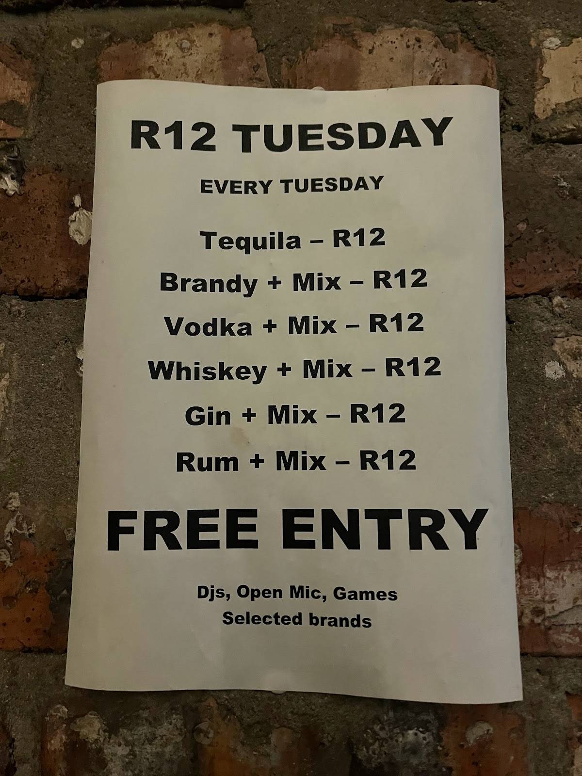 Menu at Trenchtown pub & bar, Cape Town