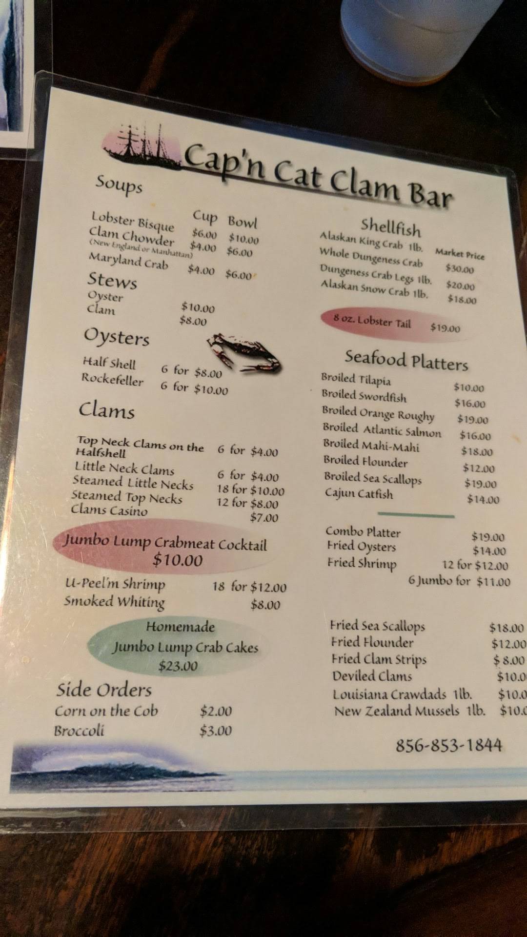 Menu at Cap'n Cats Clam Bar & Tavern, West Deptford