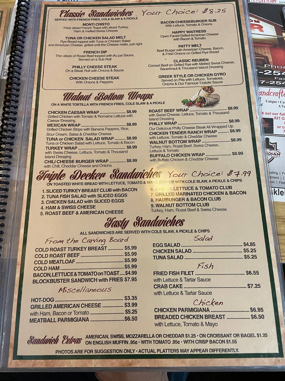 Menu at Walnut Bottom Diner restaurant, Carlisle