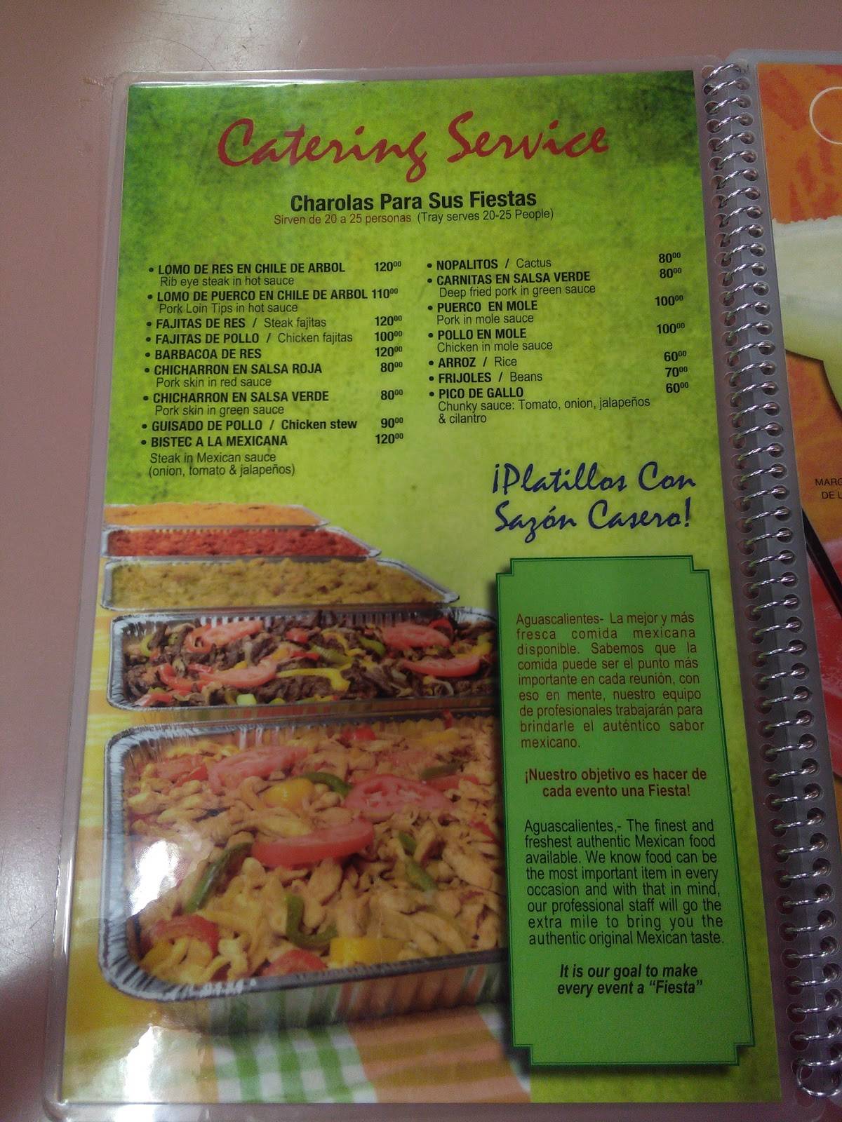 Menu at Carniceria y Taqueria Aguascalientes restaurant, Chicago, W 26th St