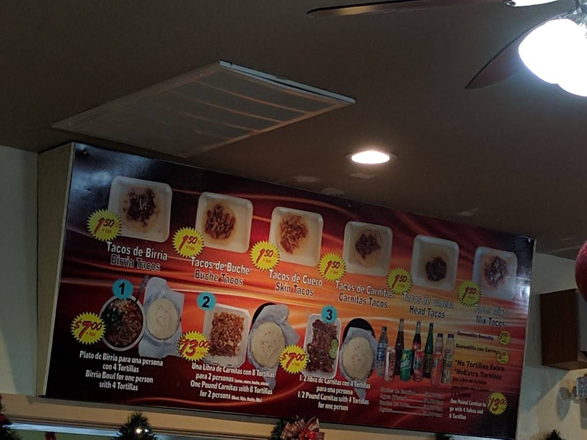 Menu at Carnitas la Yoca restaurant, Tucson, S 6th Ave