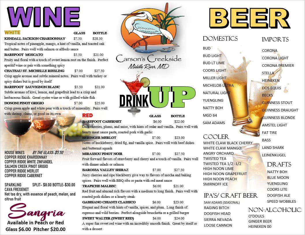 Menu at Carson's Creekside Restaurant, Middle River