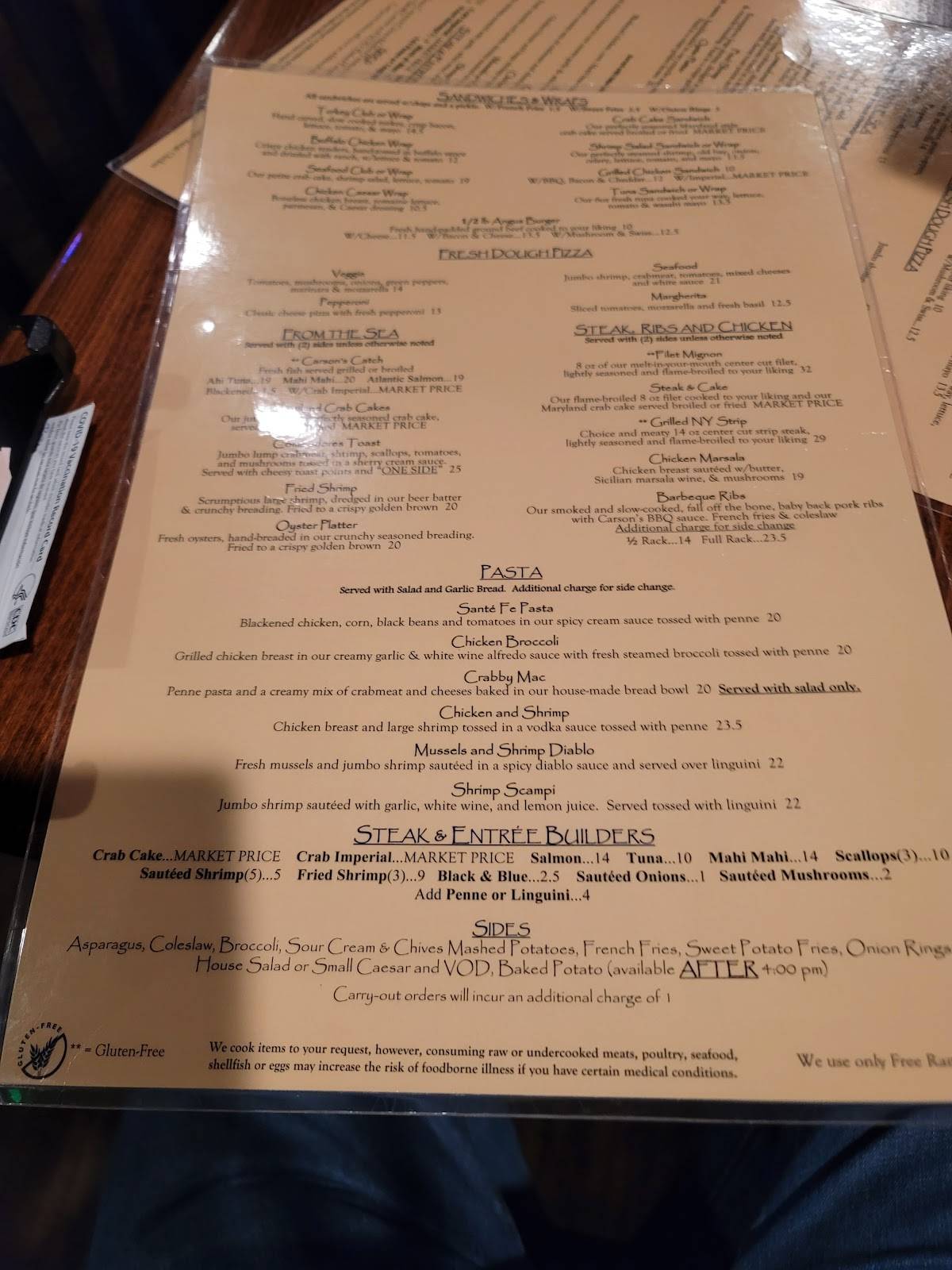 Menu at Carson's Creekside Restaurant, Middle River