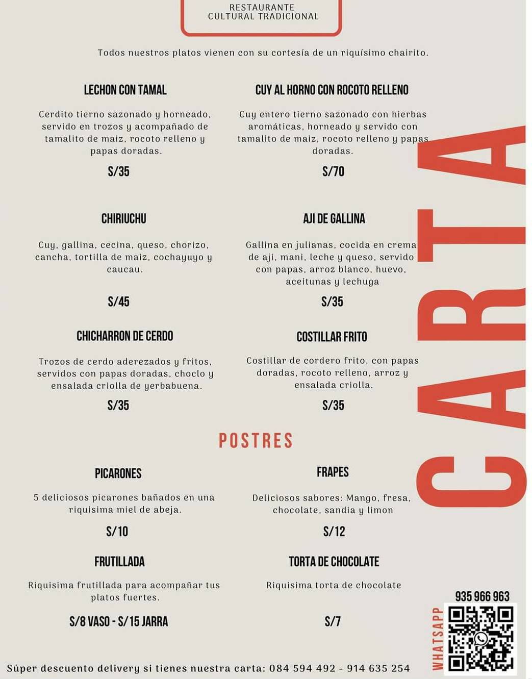 Menu at Casona Matara restaurant, Cusco