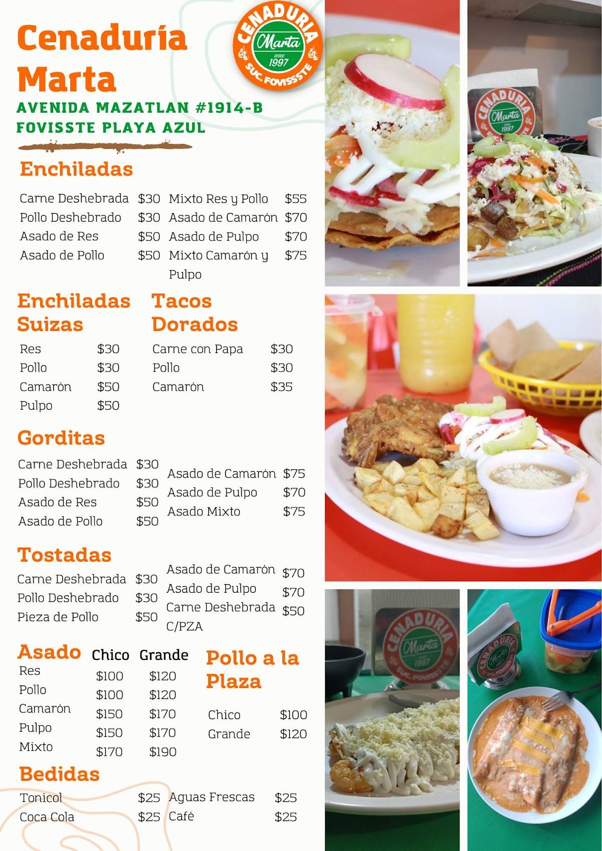Menu at Cenaduria Marta suc Fovissste restaurant, Mazatlán