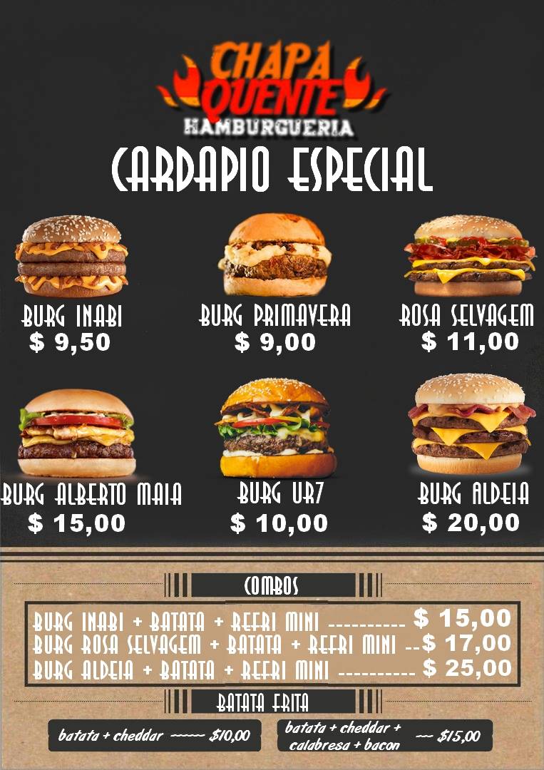 Carta del pub y bar Chapa Quente Hamburgueria, Camaragibe