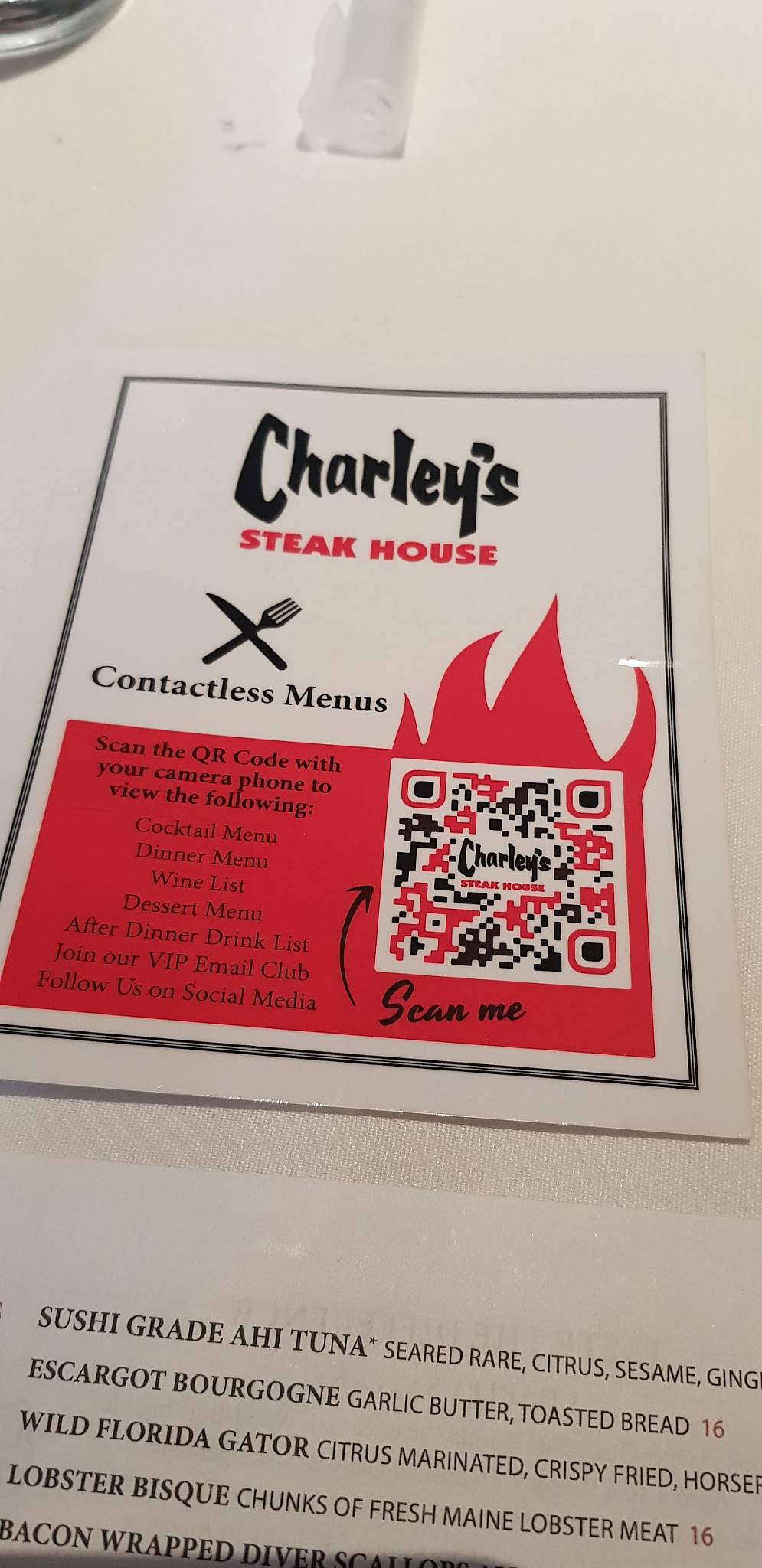 Menu at Charley's Steak House steakhouse, Tampa