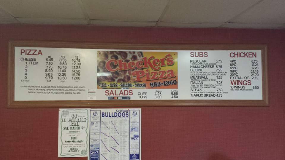 Menu at Checkers Pizza, llc pizzeria, Crestline