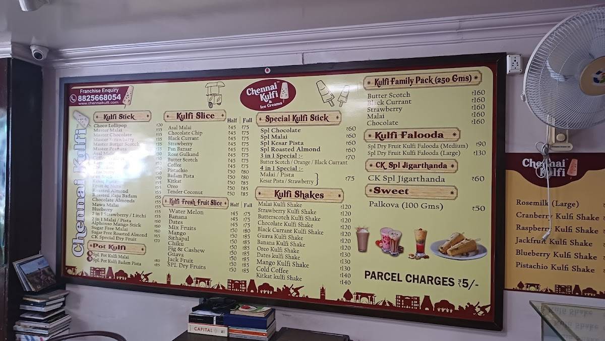 Menu at Chennai Kulfi, Namakkal