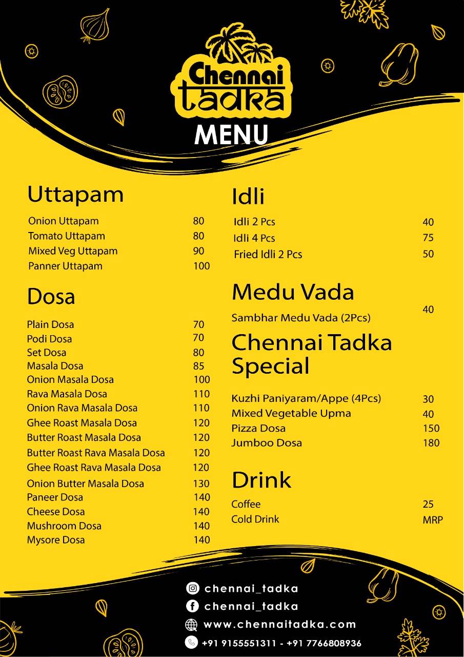 Menu at Chennai Tadka South Indian Restaurant, Patna