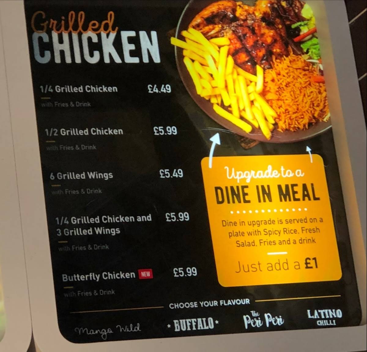 Menu at Chickano's Huddersfield restaurant, Huddersfield, Union St
