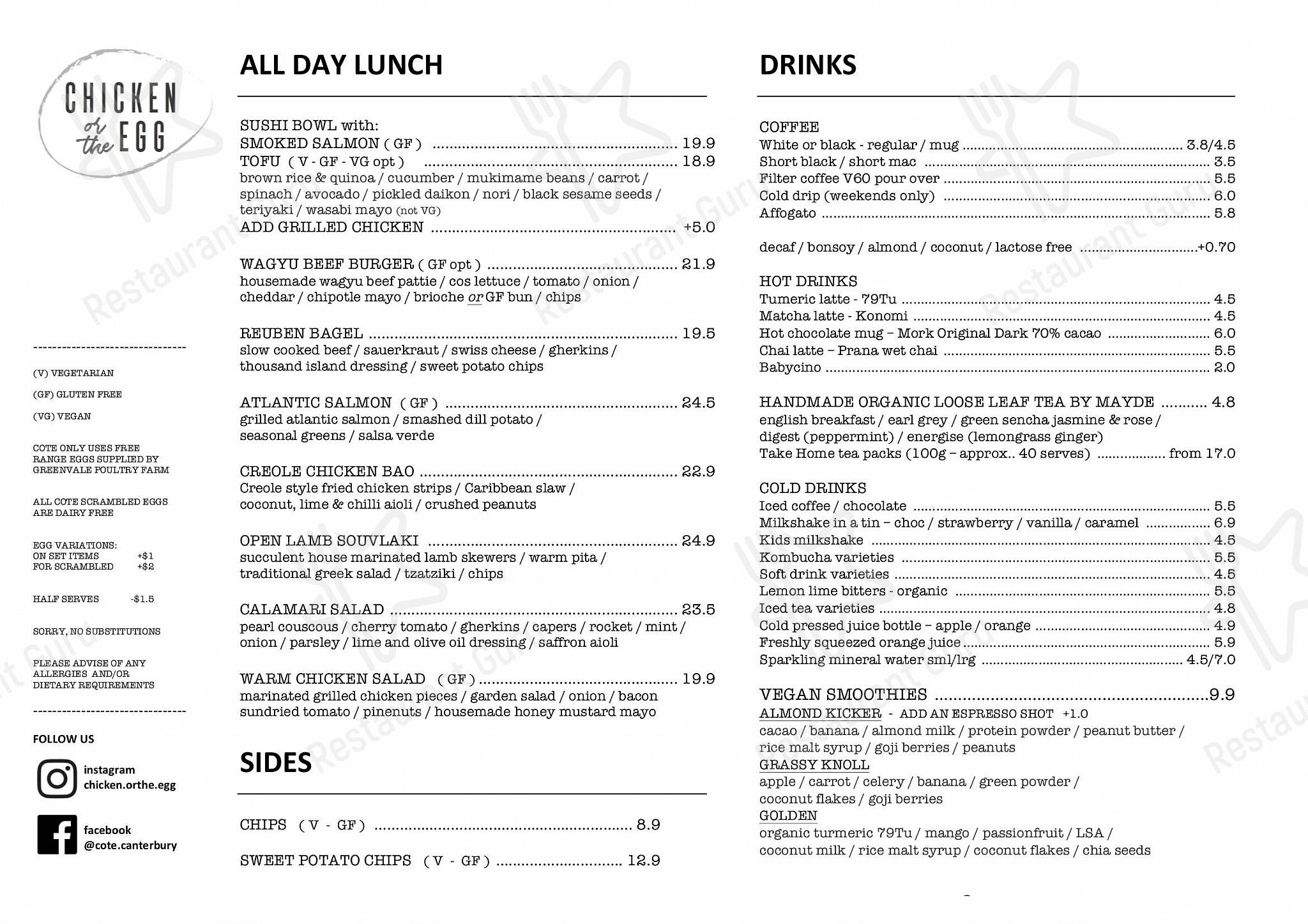 Menu at Chicken Or The Egg Cafe, Canterbury