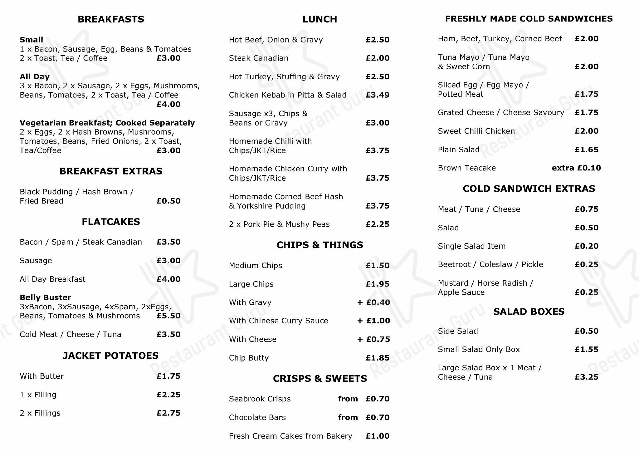 Menu at Chimney Snacks fast food, Dewsbury