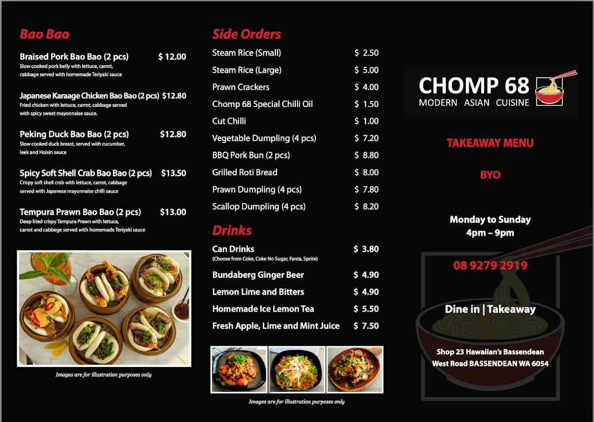 Menu at Chomp 68 restaurant, Bassendean