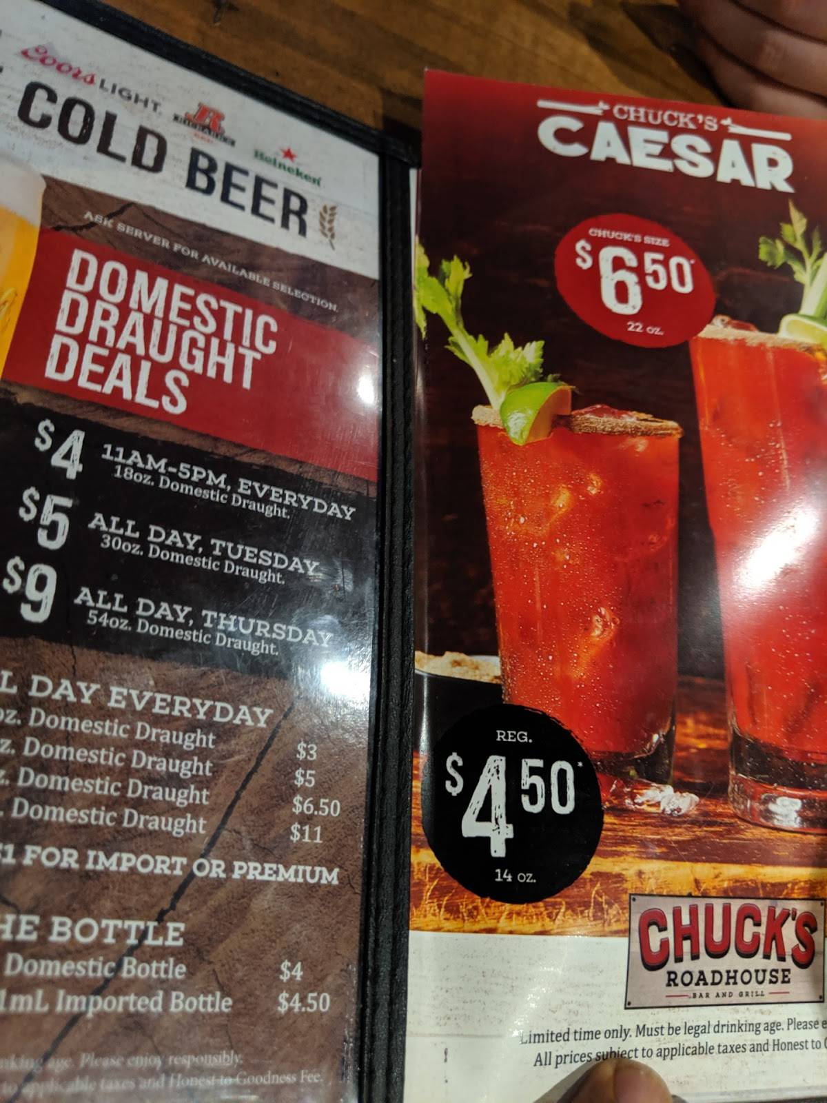 Menu at Chuck's Roadhouse Bar & Grill, Mississauga, Millcreek Dr