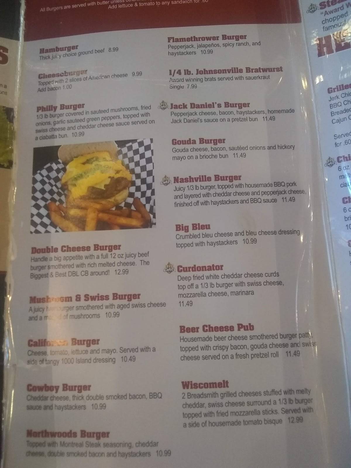 Menu at Cinders Charcoal Grill restaurant, Oshkosh