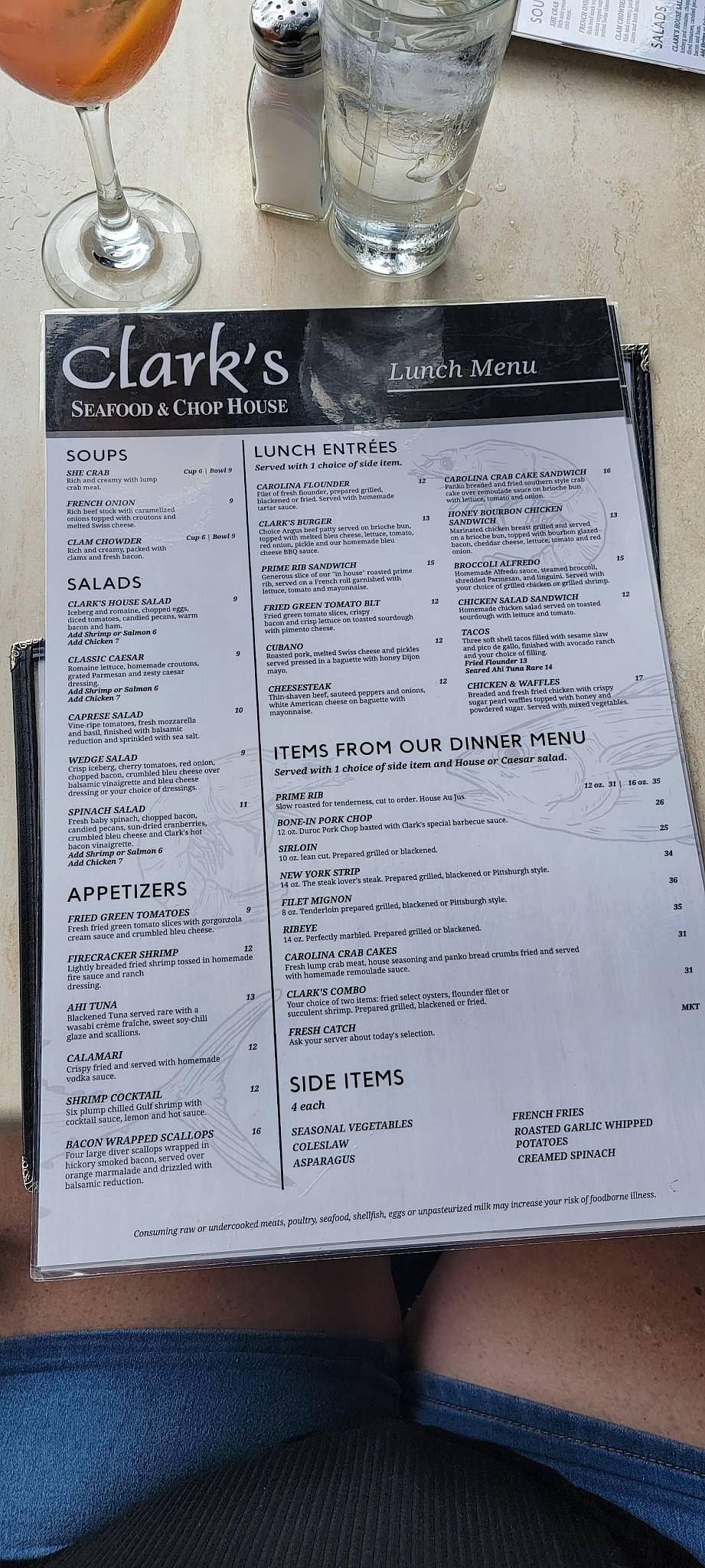 Menu at Clark's Seafood and Chop House pub & bar, Little River, 720 Hwy 17