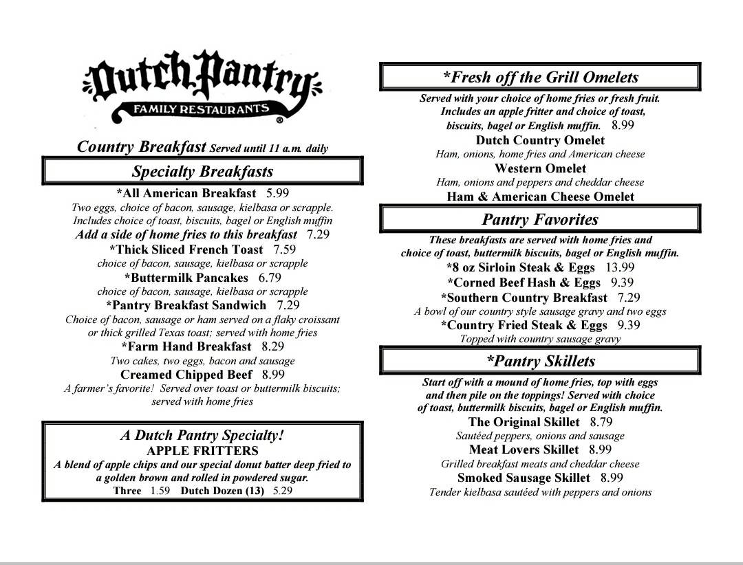 Menu at Dutch Pantry Family Restaurant, Clearfield