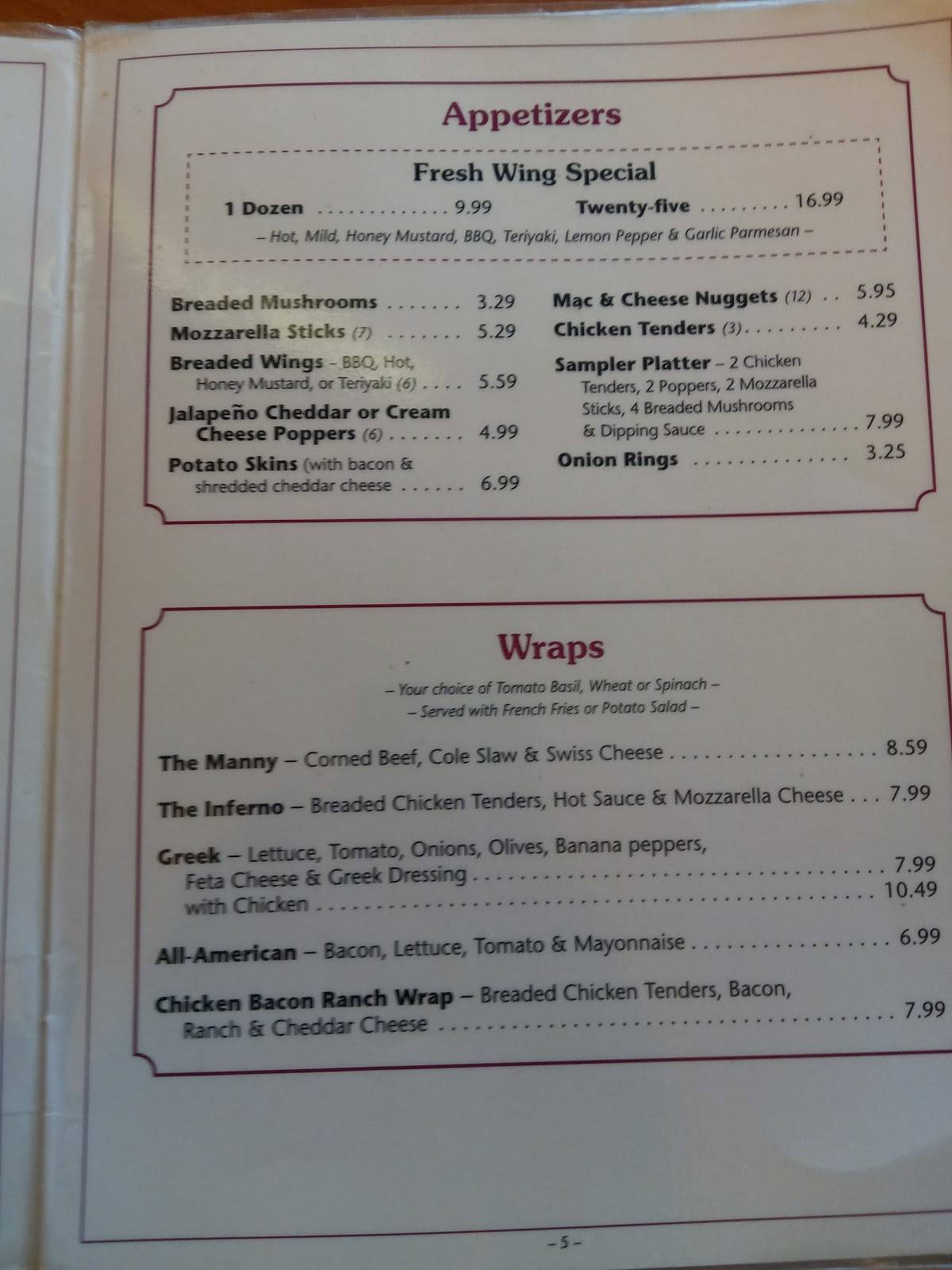 Menu at Red Chimney restaurant, Cleveland