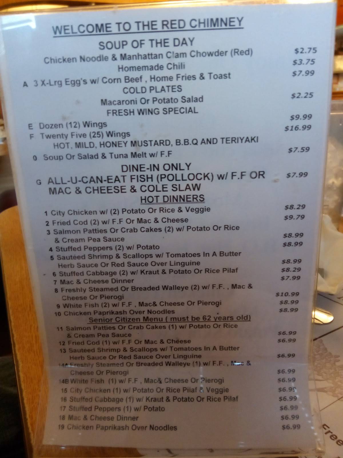 Menu at Red Chimney restaurant, Cleveland