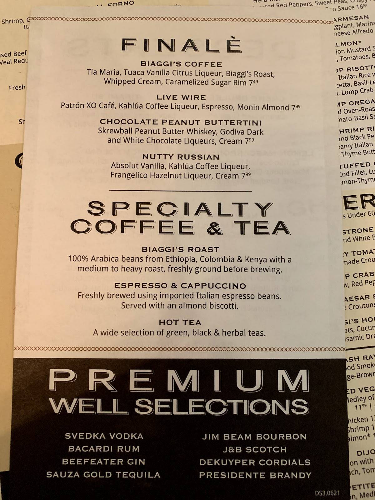 Menu at Biaggi's Ristorante Italiano restaurant, West Des Moines