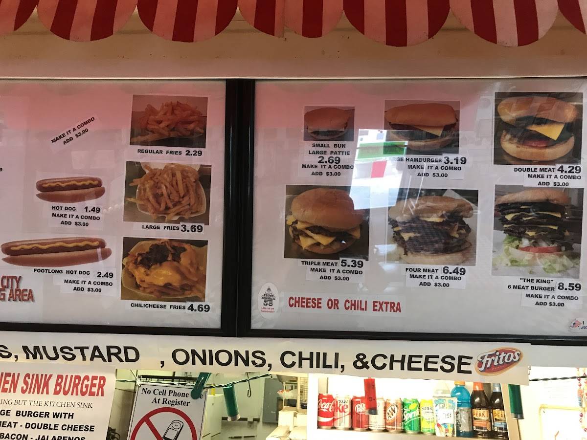 Menu at Clown Burger restaurant, Haltom City