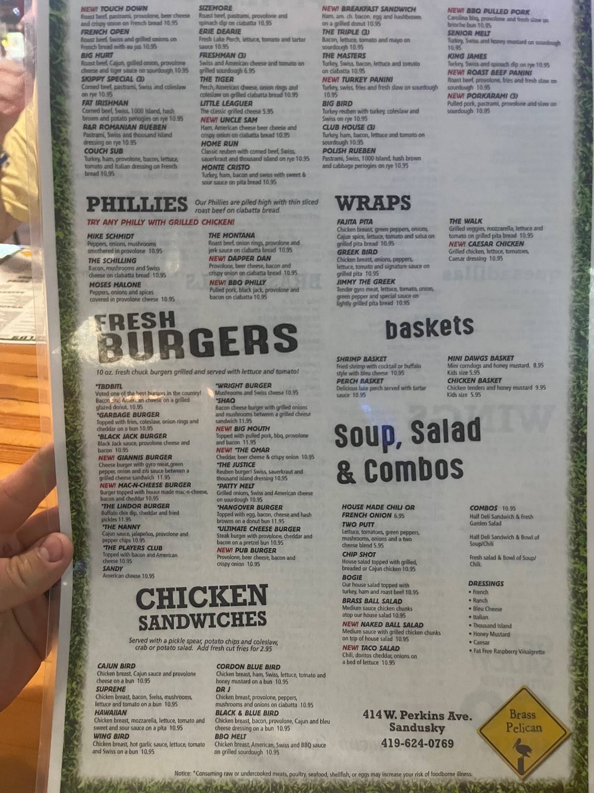 Menu at Brass Pelican Varsity Club, Sandusky