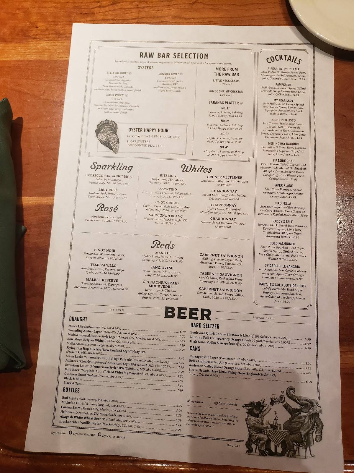 Menu at Clyde's Tower Oaks Lodge pub & bar, Rockville