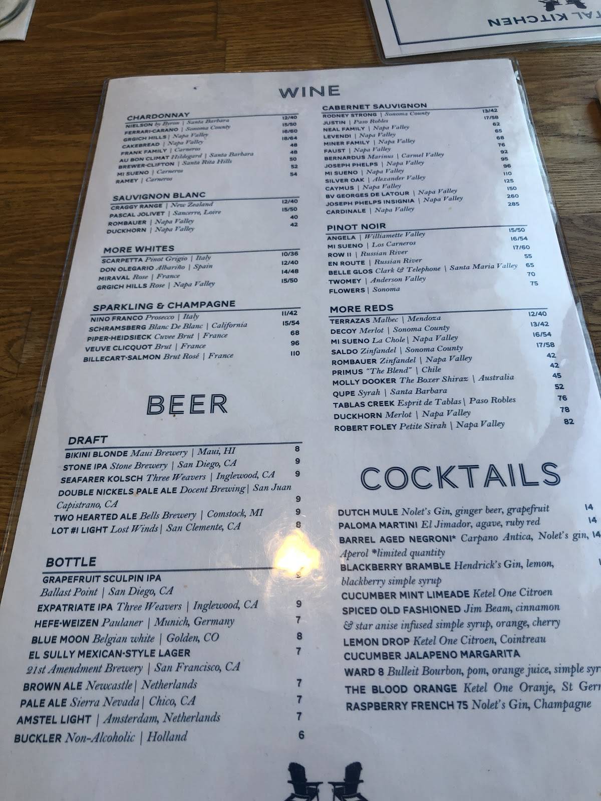 Menu at Coastal Kitchen pub & bar, Dana Point