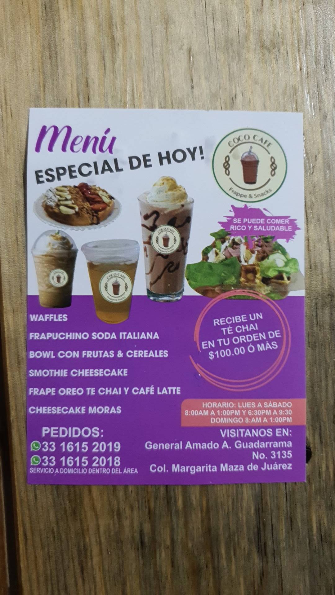 Carta de Coco Cafe Frappe & Snacks, Guadalajara