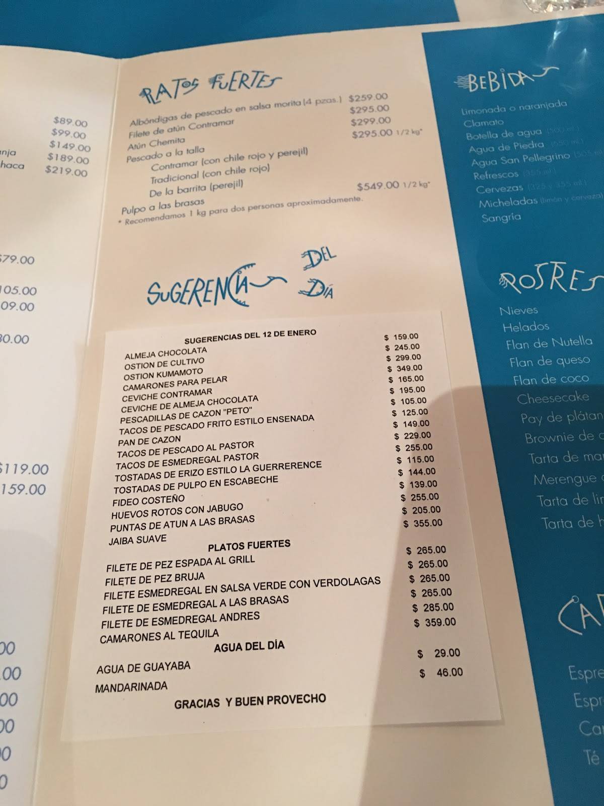 Carta del restaurante Contramar, Ciudad López Mateos, Durango 200