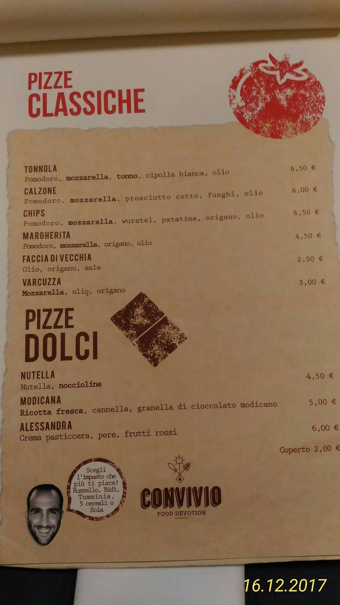 Menu da Convivio ristorante, Modica