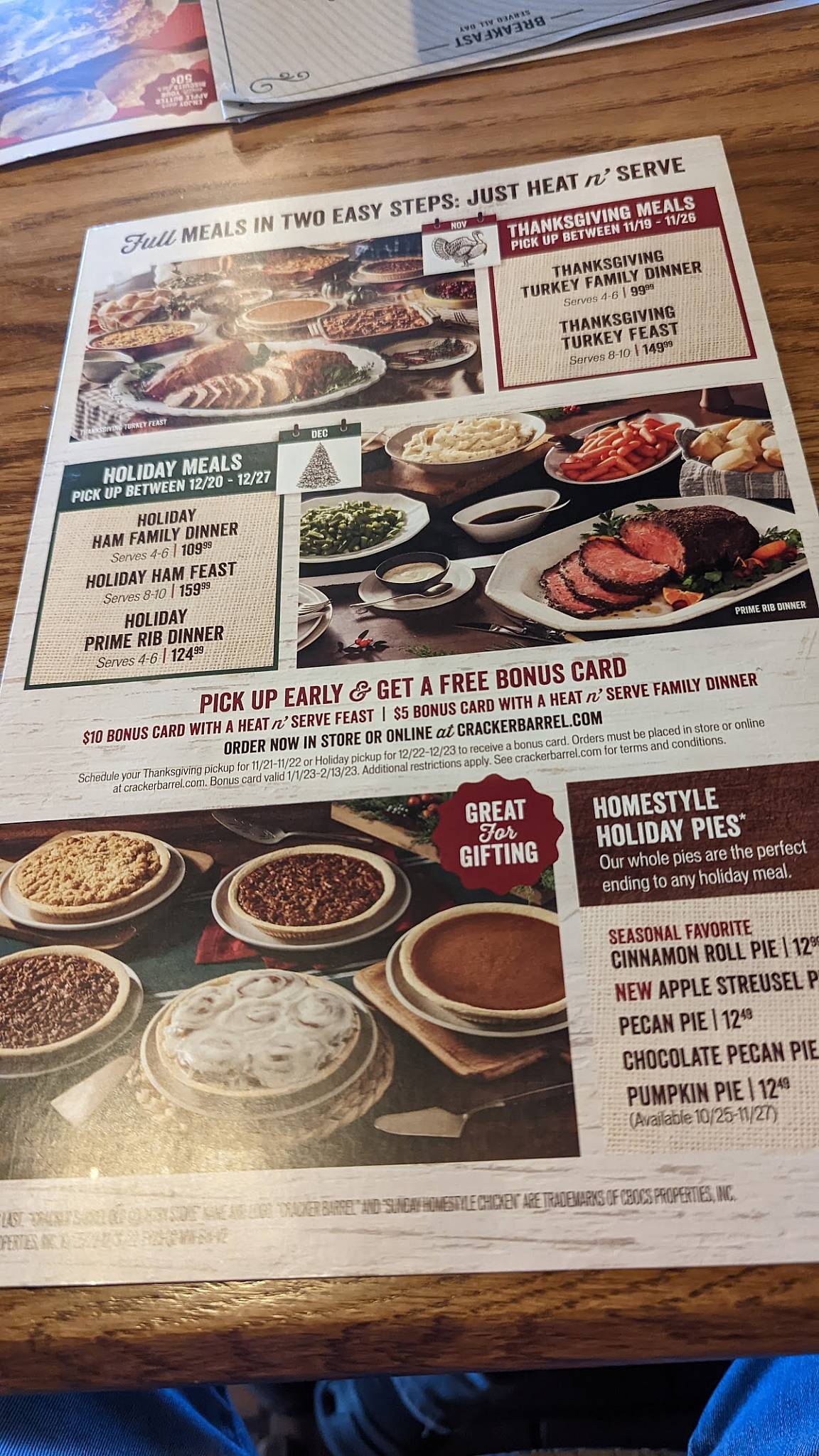 Menu at Cracker Barrel Old Country Store, Cookeville