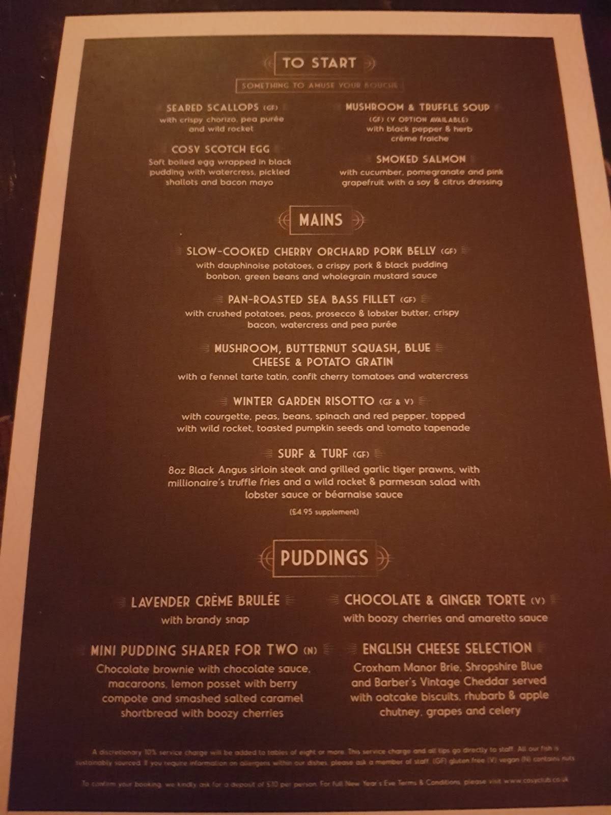 Menu at Cosy Club, Bristol