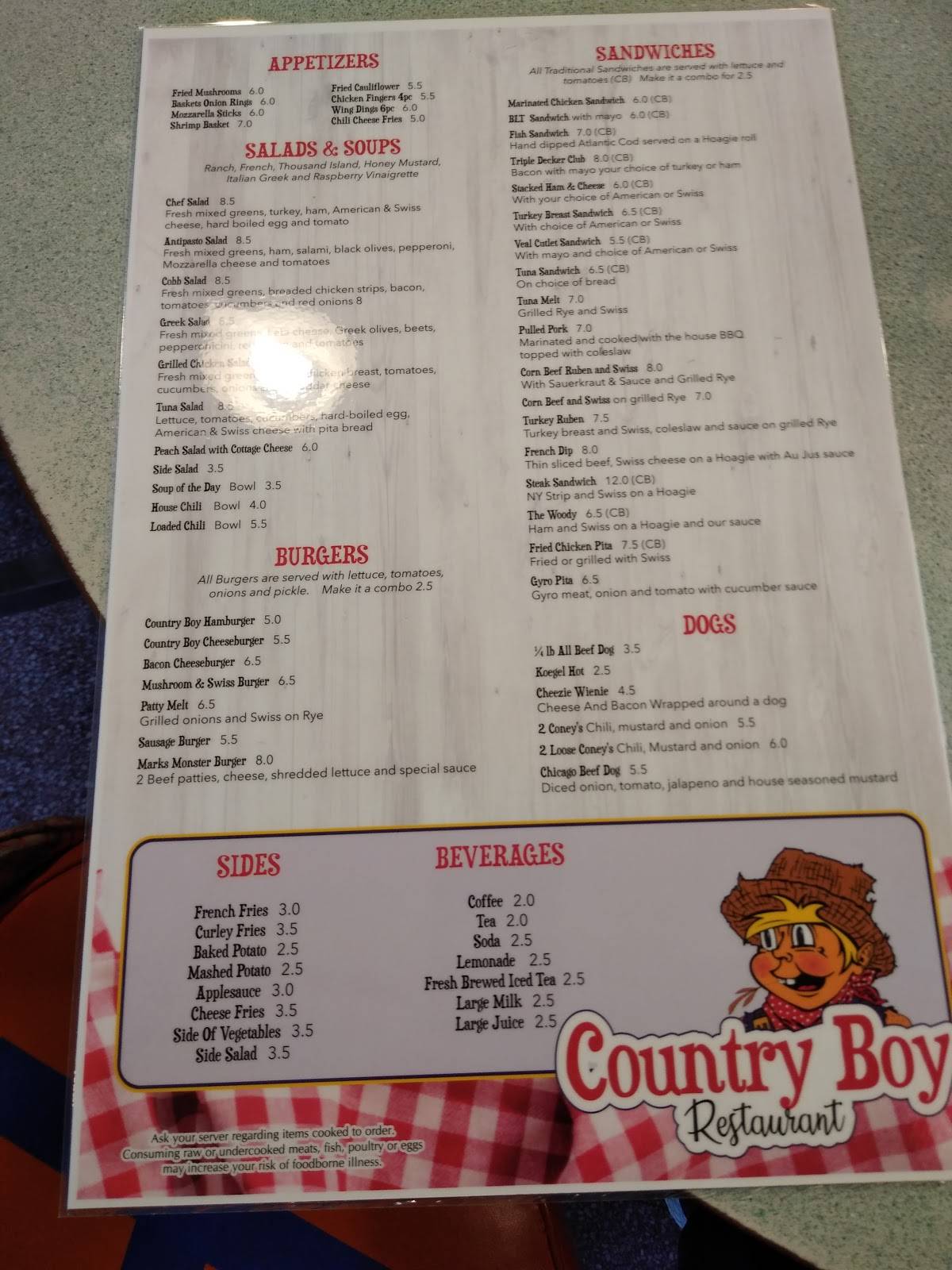 Menu at Country Boy Restaurant, Hazel Park
