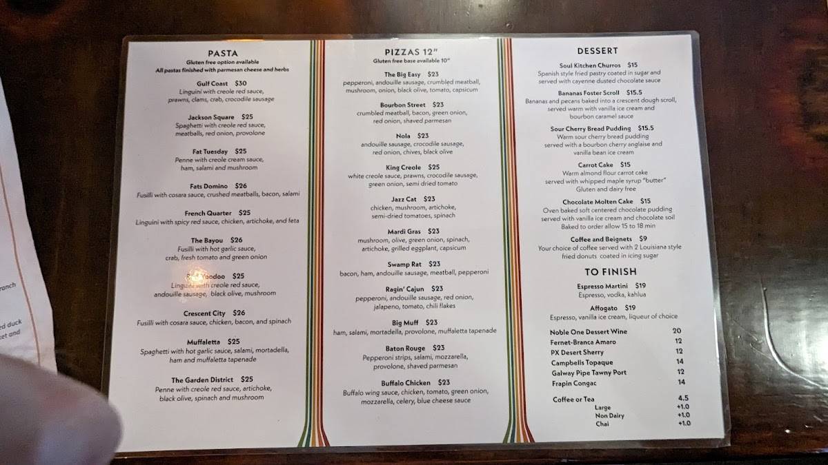 Menu at Creole Soul Kitchen restaurant, Spring Hill