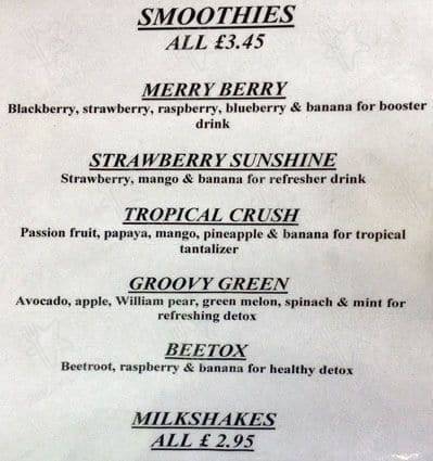 Menu at Crocodile Café London cafe, London