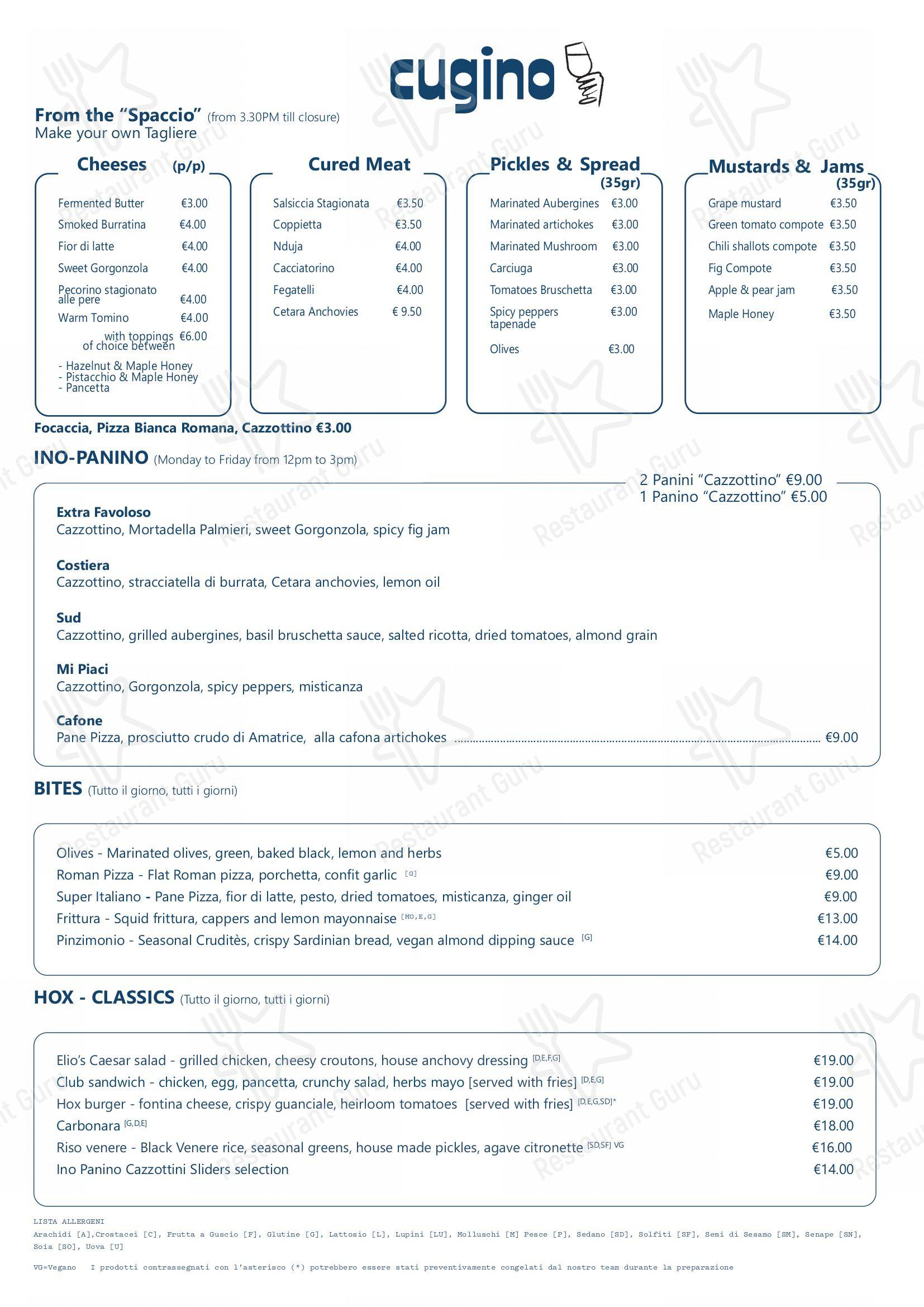 Menu da Cugino ristorante, Roma