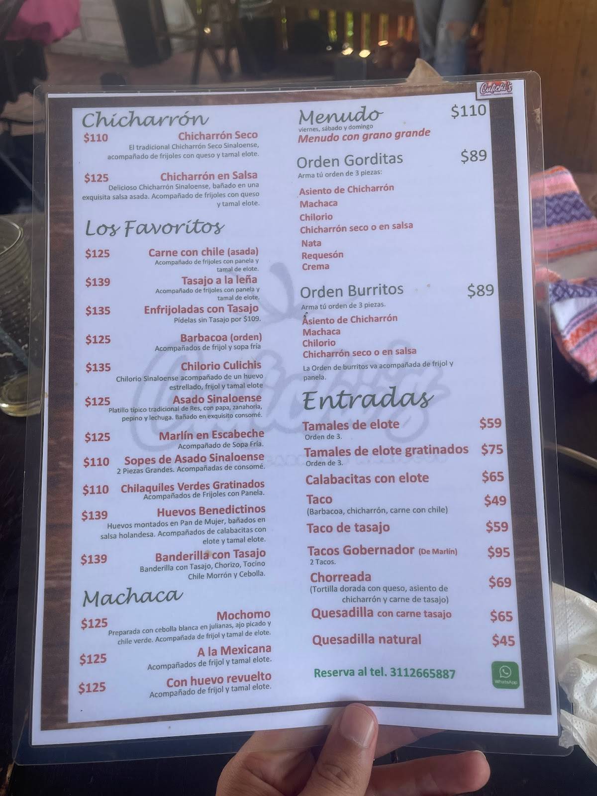 Carta de Culichis Restaurant Campestre, Tepic