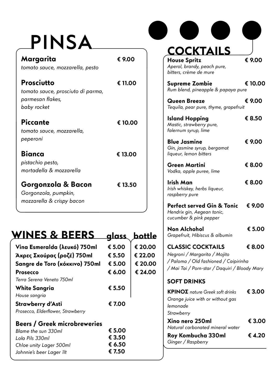 Menu at Cultivos Kypseli, Athens