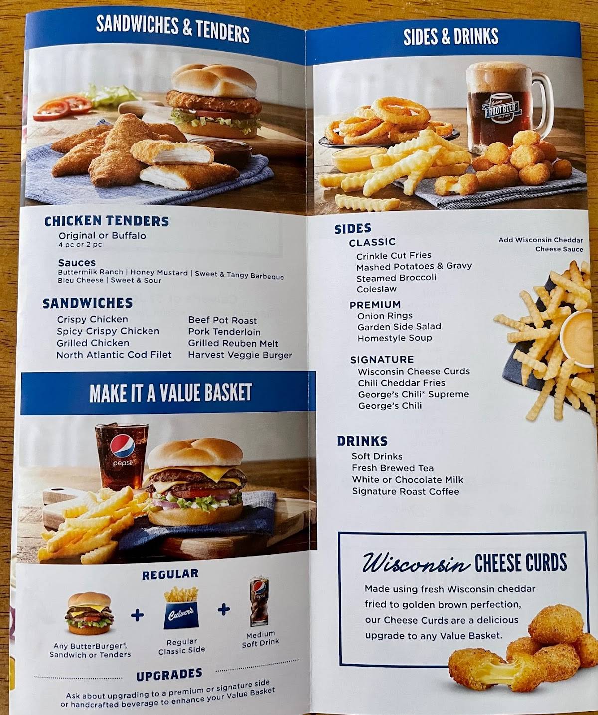 Menu at Culver’s fast food, Pooler