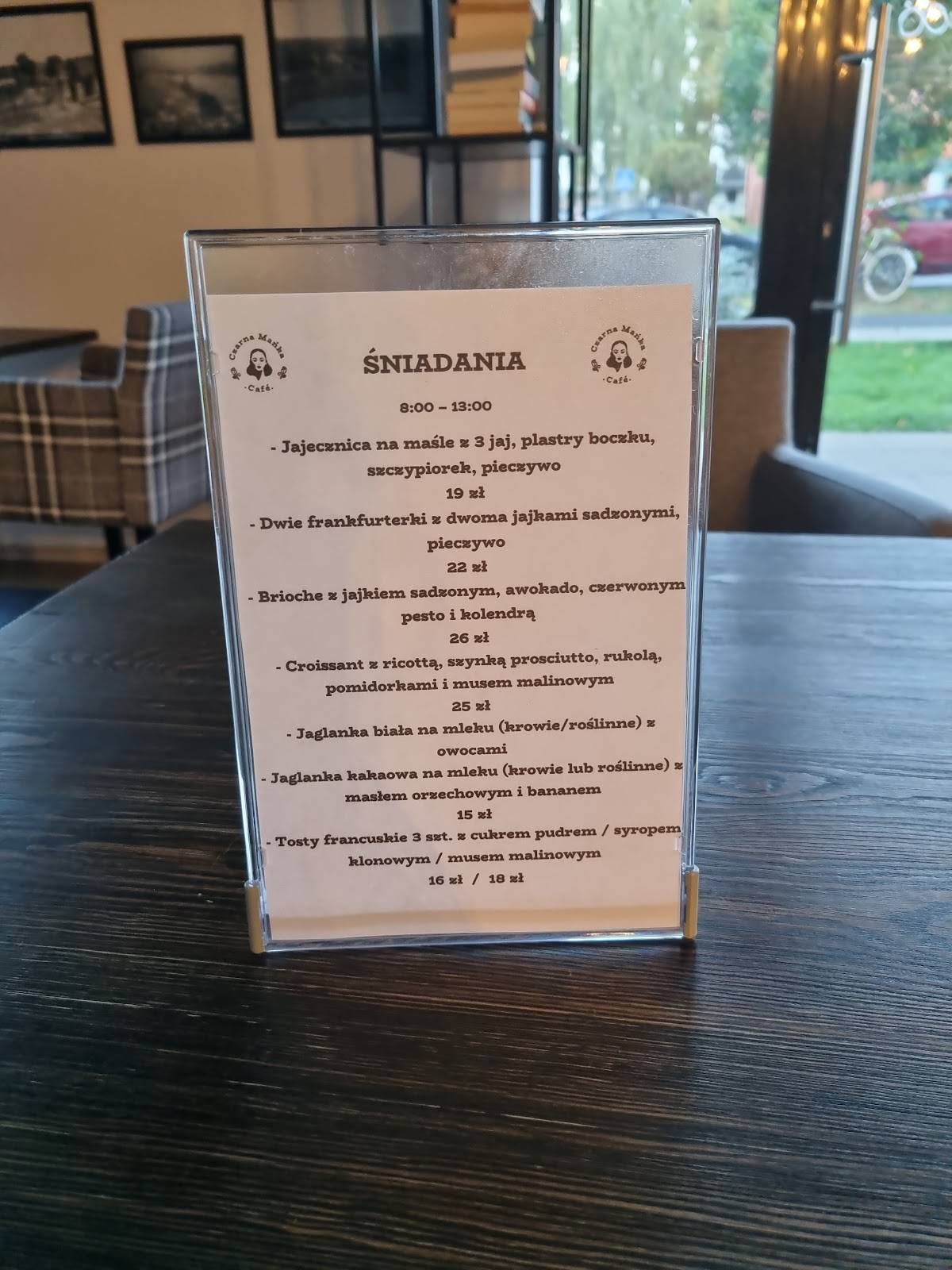 Menu at Czarna Mańka Cafe, Warsaw