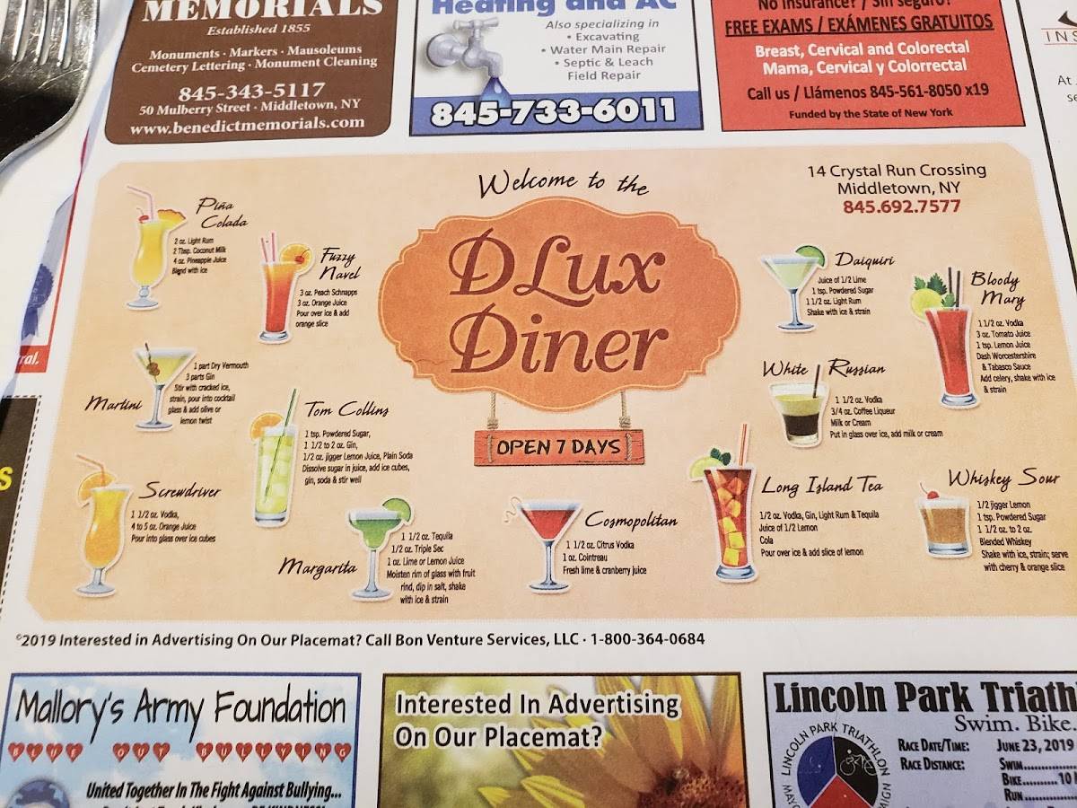 Menu at D lux Diner pub & bar, Middletown