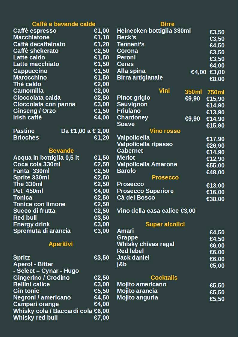 Speisekarte von DALI SNACK BAR PIZZERIA E KEBAB, Venedig