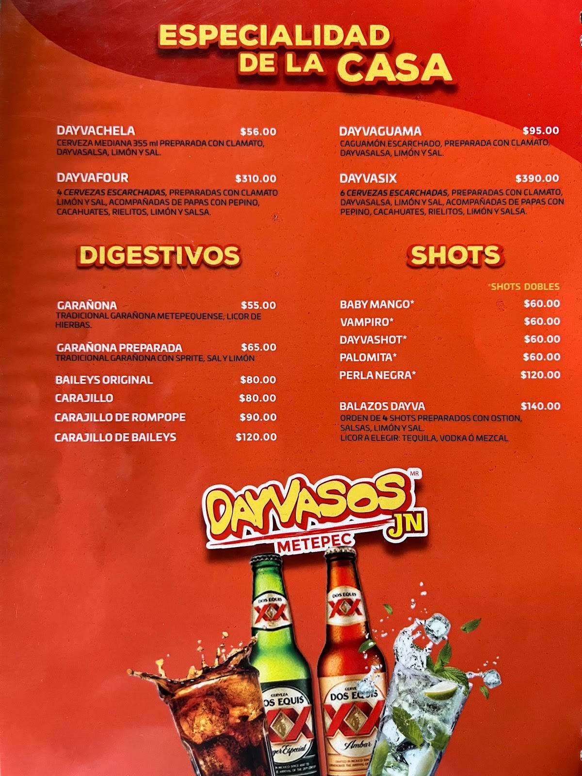 Menu at DAYVASOS METEPEC pub & bar, Metepec