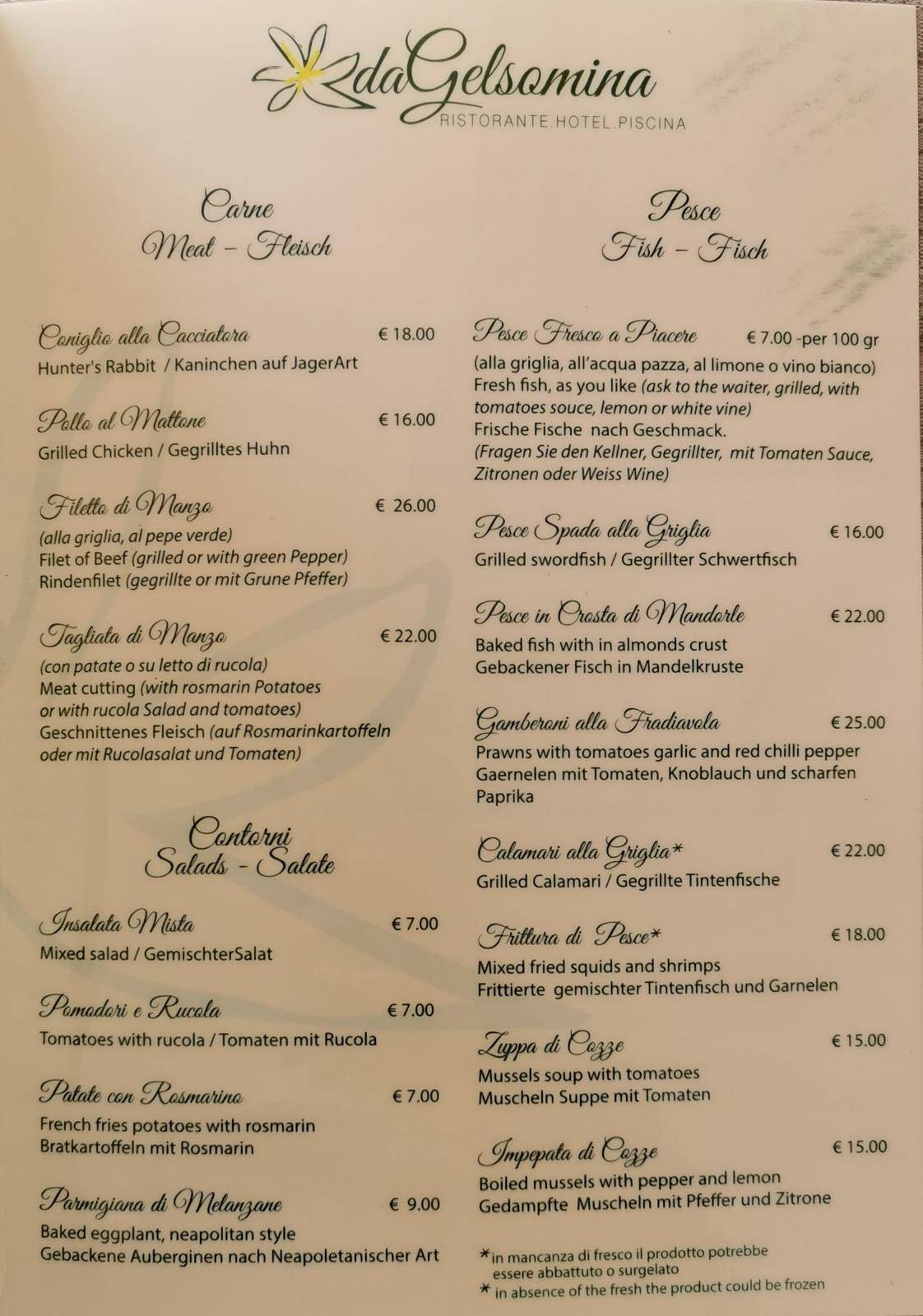Menu at Da Gelsomina - Ristorante, Anacapri, Via Migliara