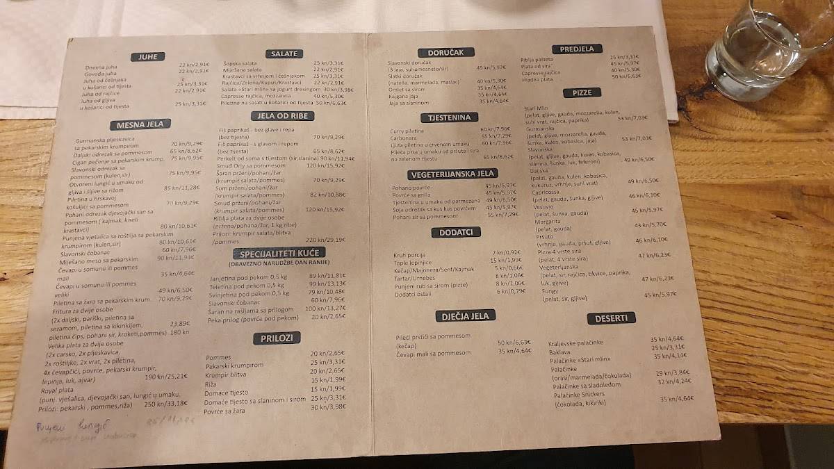 Menu at Restoran Stari mlin restaurant, Dalj