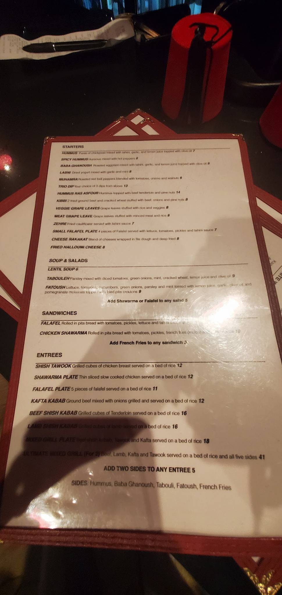 Menu at Open Sesame Lebanese Grill restaurant, Dallas